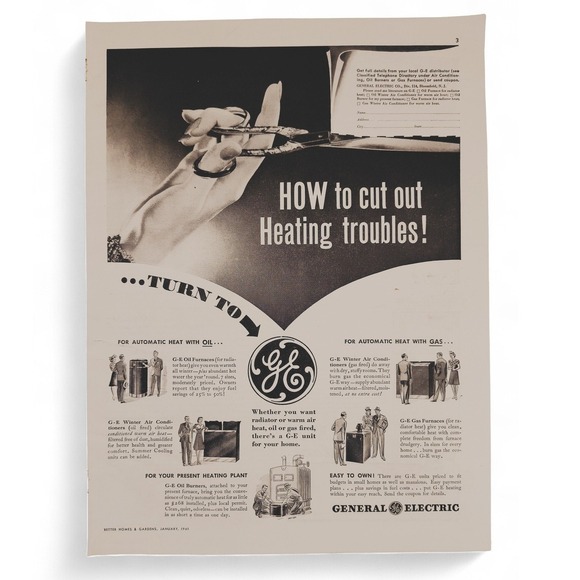 Vintage | Art | 941 General Electric Print Ad Wwii Era Heating ...